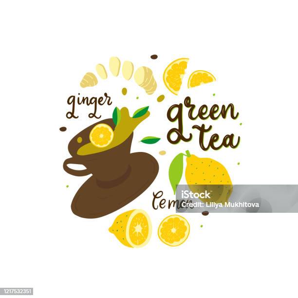 Teh Hijau Panas Dengan Jahe Matang Segar Dan Lemon Ilustrasi Stok ... Teh Hijau Panas Dengan Jahe Matang Segar Dan Lemon Ilustrasi Stok ...