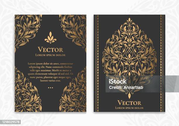 Desain Kartu Undangan Mewah Hitam Dan Emas Template Ornamen Vintage