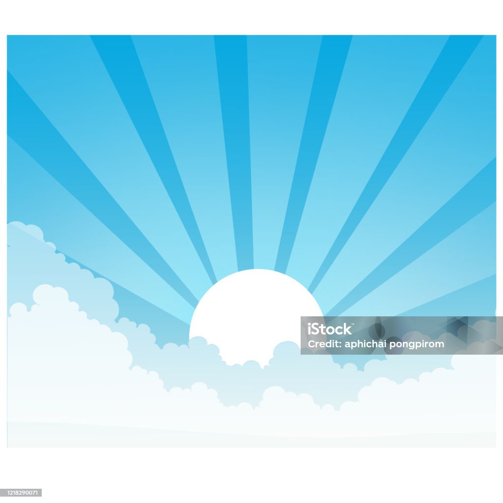 Langit Warnawarna Indah Dengan Awan Dan Matahari Dengan Sinar Ilustrasi Stok Unduh Gambar