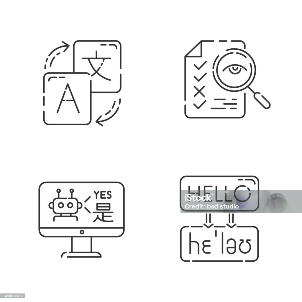 Ilustración De Conjunto De Iconos Lineales De Servicios De Traducción