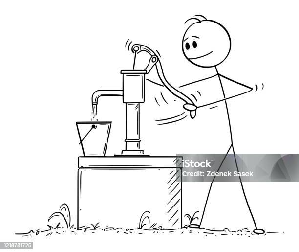 Vektorcartoonillustration Des Menschen Oder Bauer Zeichnung Oder Pumpen ... Vektorcartoonillustration Des Menschen Oder Bauer Zeichnung Oder Pumpen ...