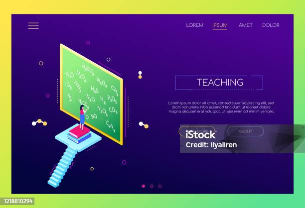 Mengajarkan Kimia Spanduk Web Vektor Isometrik Modern Ilustrasi Stok