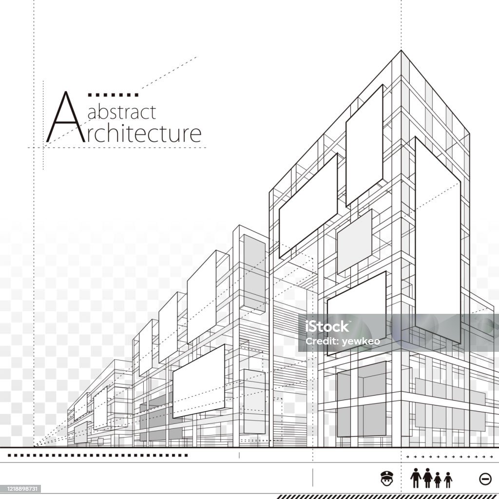 Abstract Architecture Building Line Drawing Stock Illustration