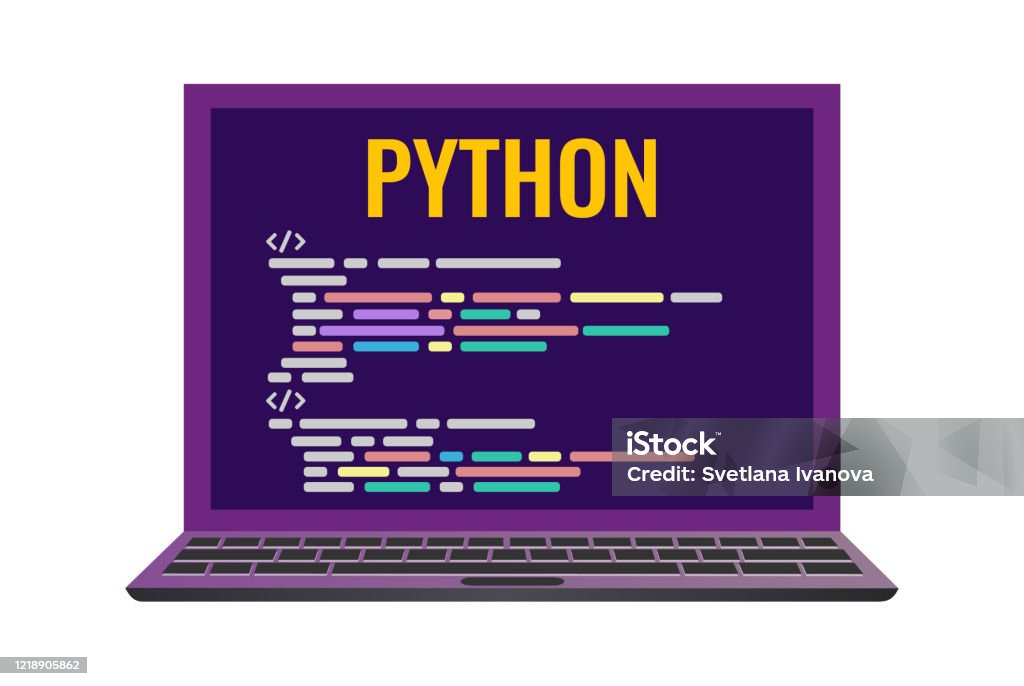 Ordinateur Portable Avec Un Python De Langage Informatique De Code Vecteurs Libres De Droits Et