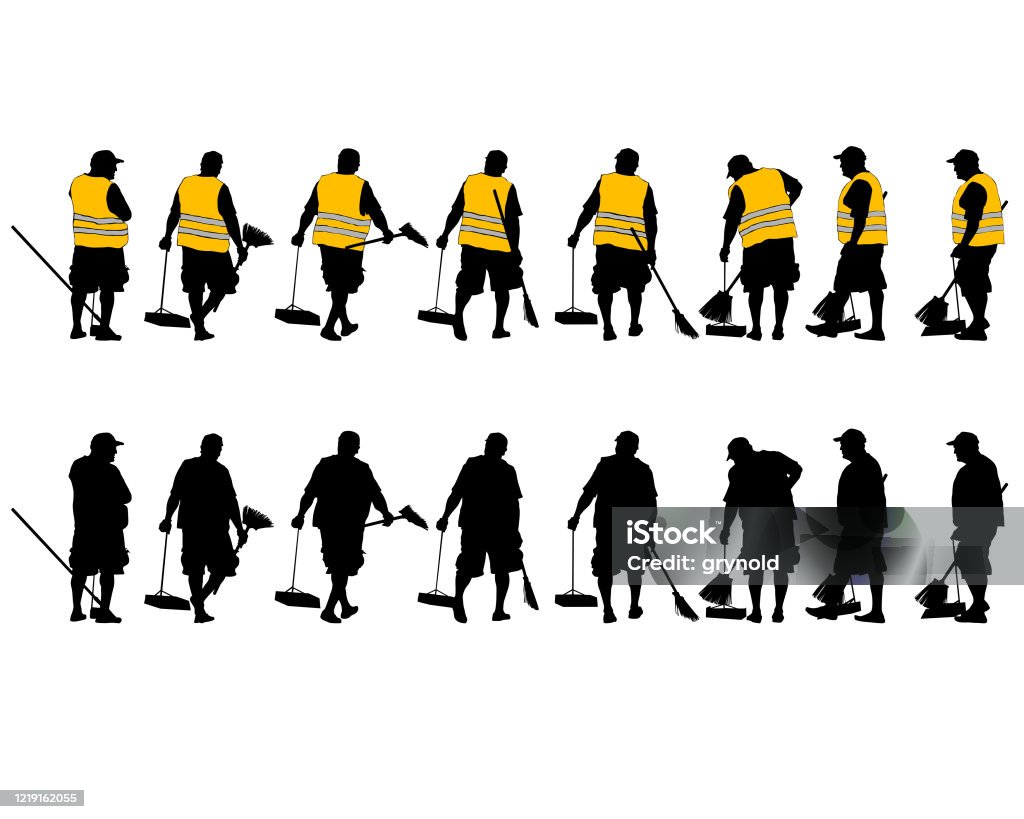 Janitor In Orange Vest Stock Illustration - Download Image Now - Broom ... Janitor In Orange Vest Stock Illustration - Download Image Now - Broom ...