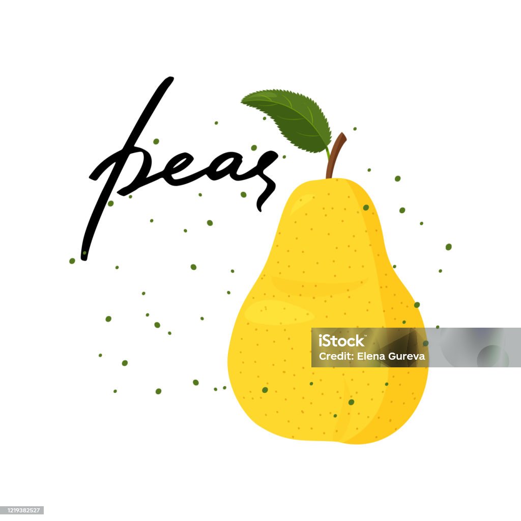 Pir Kuning Segar Dengan Daun Hijau Dan Judul Tulisan Tangan Buah Pir