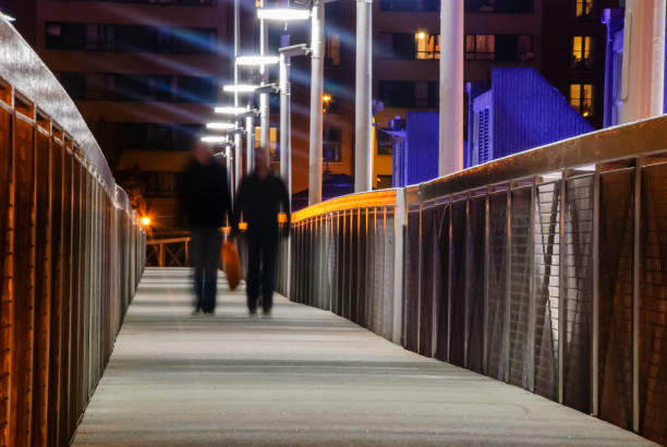 Free Stock Photo of Person Walking Across Bridge at Night | Download ...