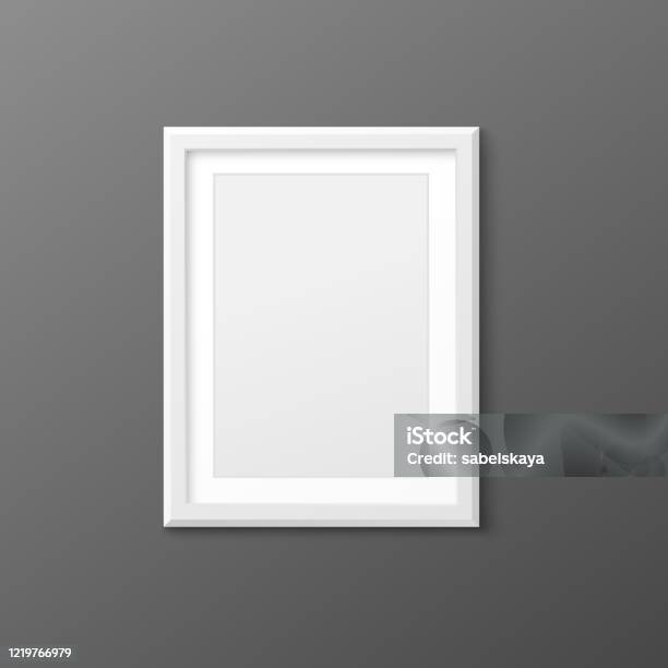 Mockup Bingkai Foto Putih Kosong Di Dinding Ilustrasi Vektor Realistis