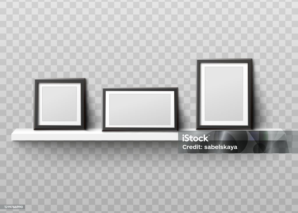 Mockup Bingkai Foto Di Rak Ilustrasi Vektor Realistis Terisolasi