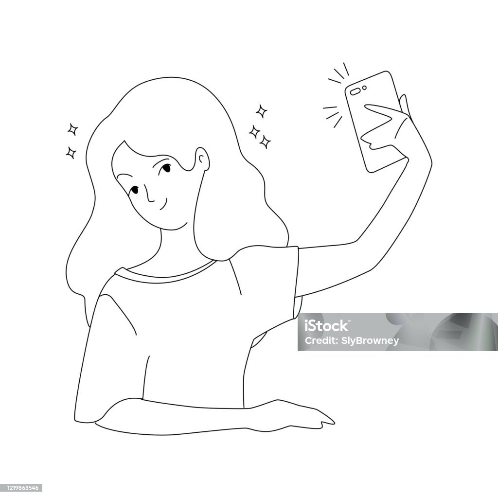 Selfie Girl Stock Illustration Download Image Now Telephone Women