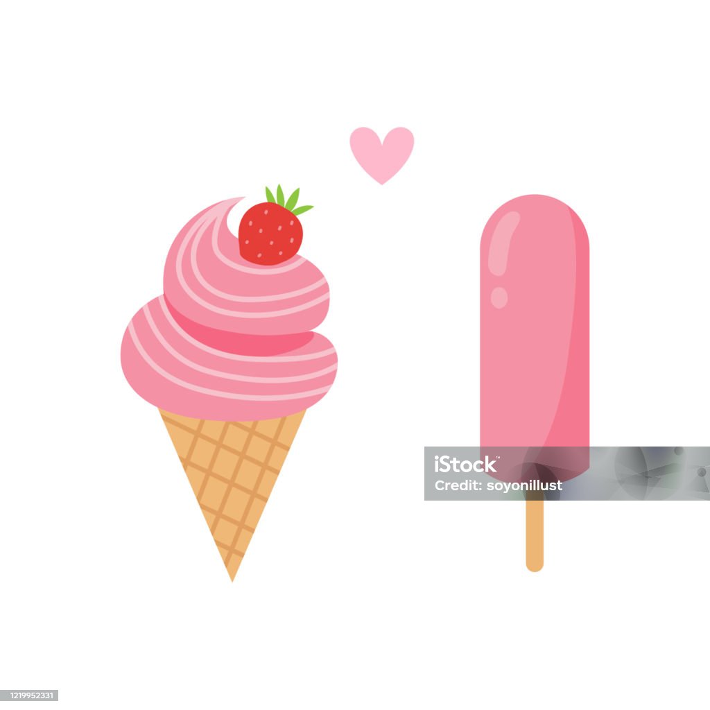 Strawberry Ice Cream Isolated On White Background Stock Illustration