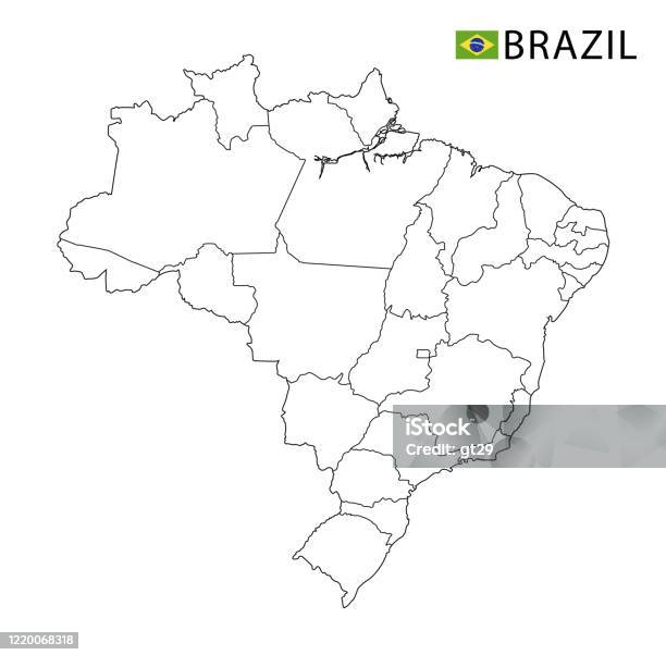 Carte De Brasilia En Noir Et Blanc Détaillés Régions De Contour Du Pays