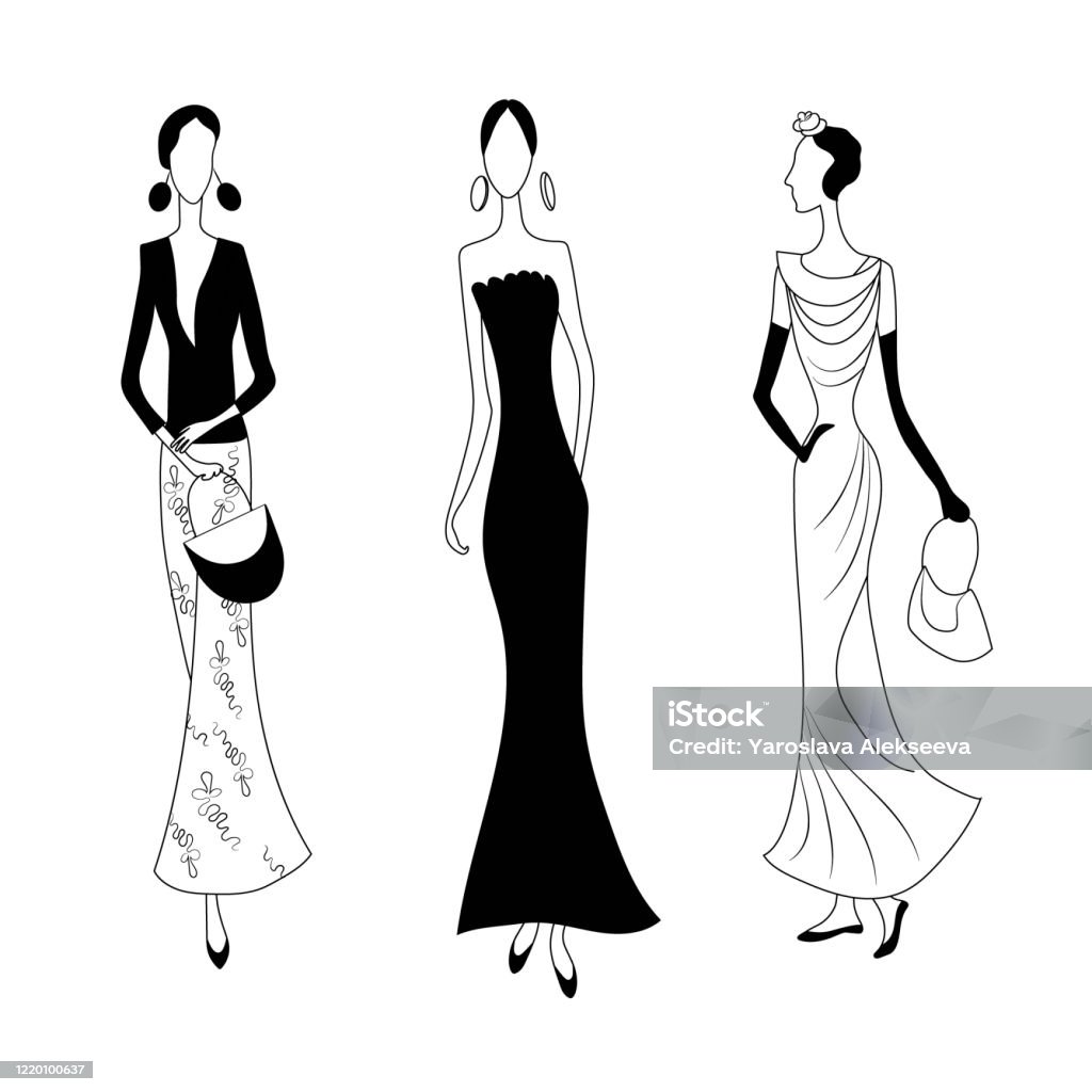 Fashion Women Hand Drawn Fashion Model Collection Stock Illustration