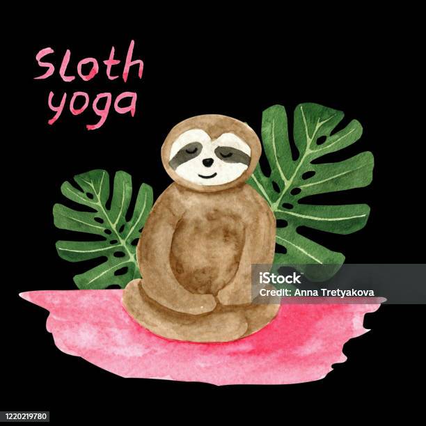 Adorable Main Peinte À Laquarelle Paresseux Assis Dans La Pose De Yoga