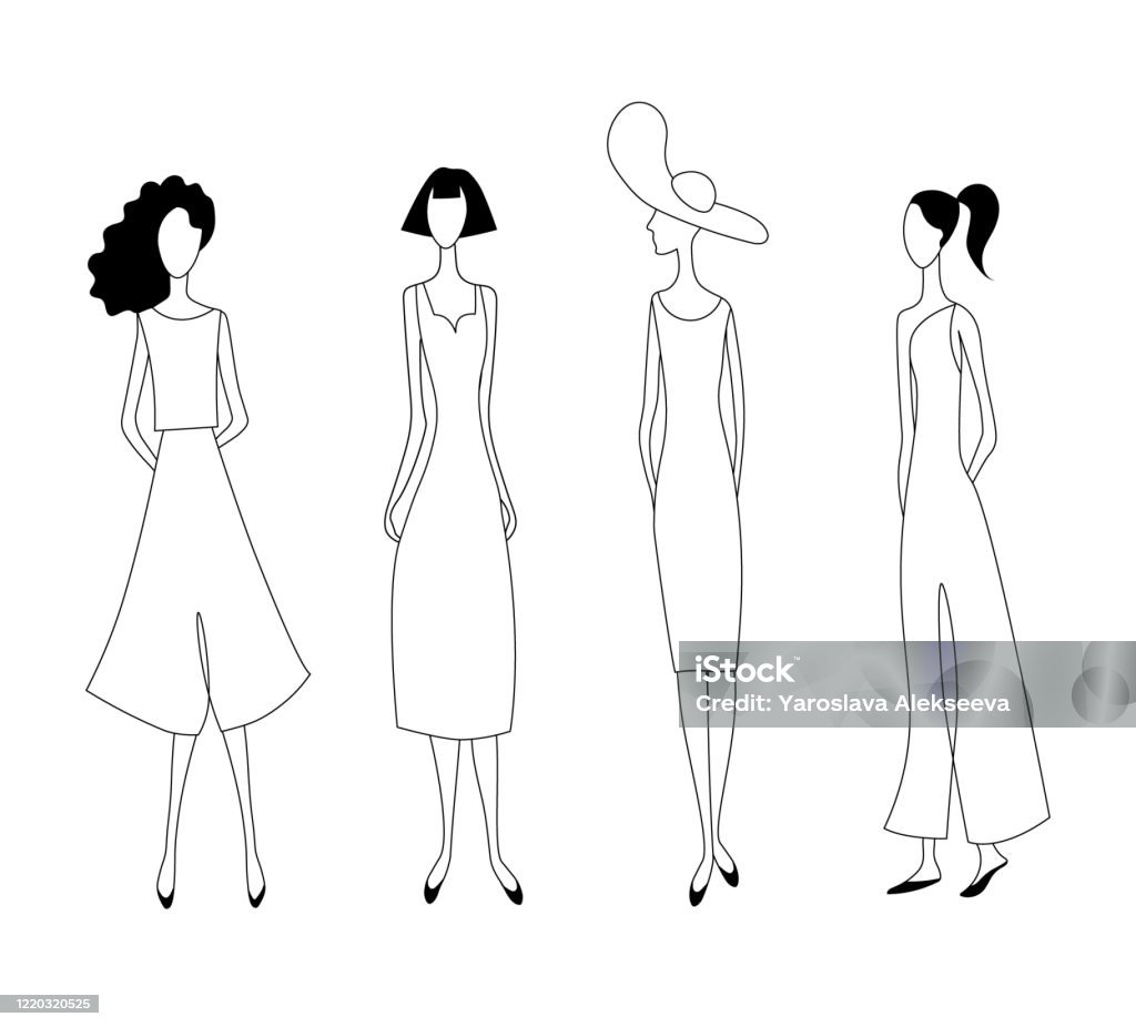 Fashion Women Hand Drawn Fashion Model Collection Stock Illustration
