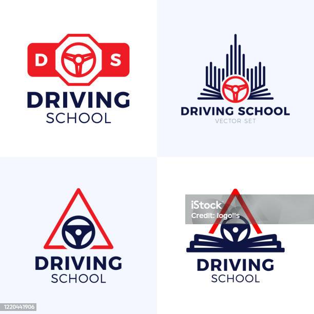 Logo Vectoriel De Lécole De Conduite Roue De Voiture Avec La Conception