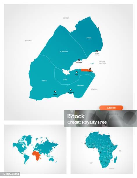 Editable Template Of Map Of Djibouti With Marks Djibouti On World Map