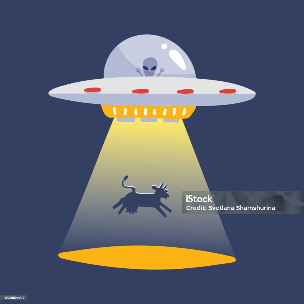 Ufo Menculik Siluet Sapi Kapal Luar Angkasa Alien Futuristik Tidak