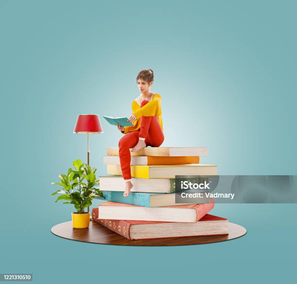 Wanita Muda Yang Cantik Membaca Duduk Di Setumpuk Buku Foto Stok ... Wanita Muda Yang Cantik Membaca Duduk Di Setumpuk Buku Foto Stok ...