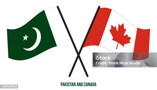 Ilustración De Banderas De Pakistán Y Canadá Cruzados Y Ondeando Estilo