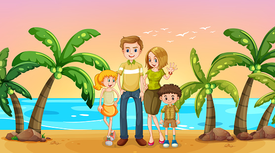 Glückliche Familie Am Strand Stock Vektor Art Und Mehr Bilder Von