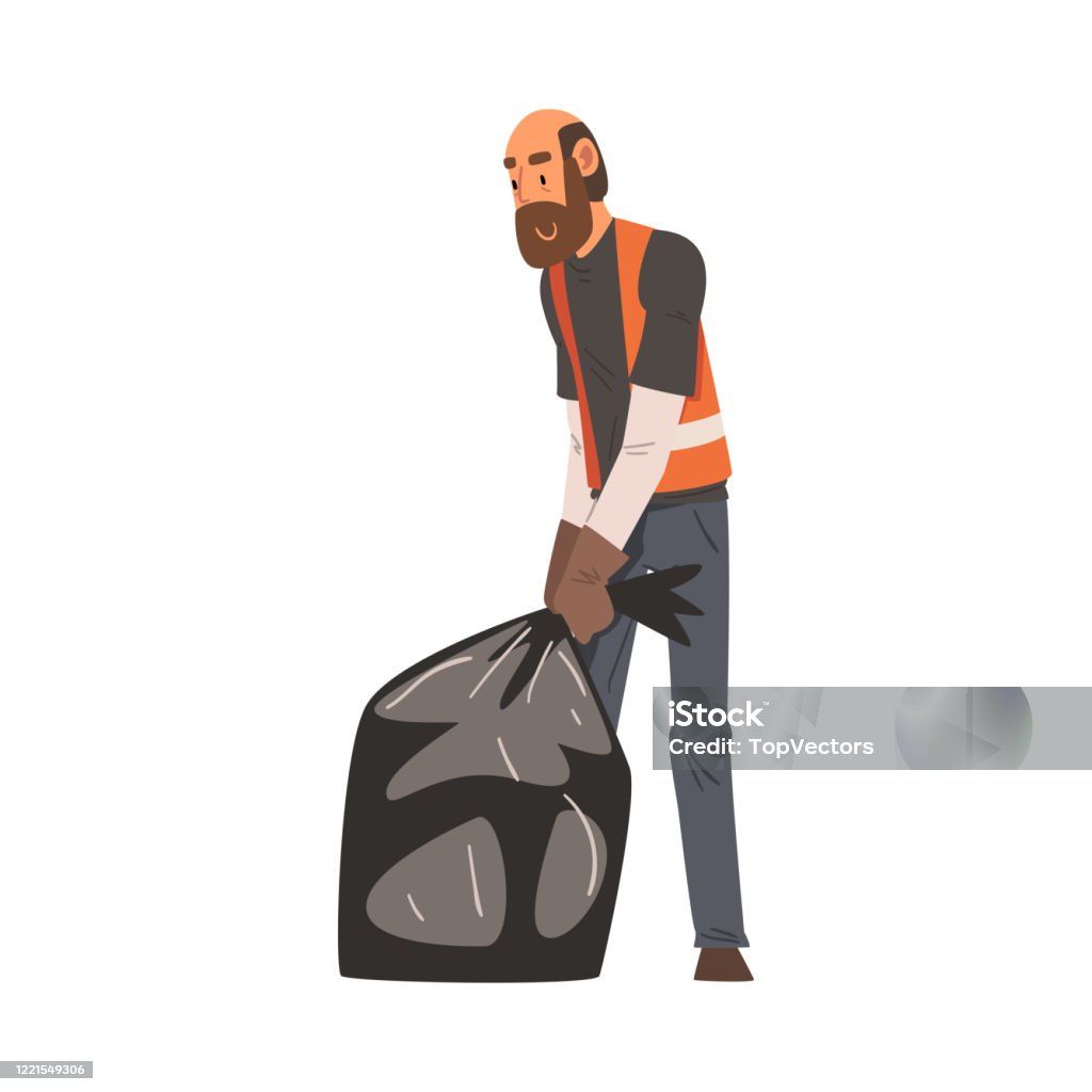 Man Janitor With Heavy Trash Bag Male Professional Cleaning Staff ... Man Janitor With Heavy Trash Bag Male Professional Cleaning Staff ...