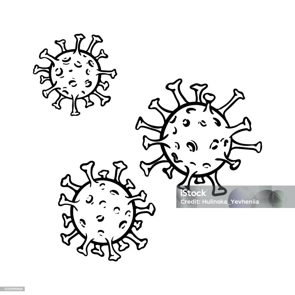 Tangan Digambar Hitam Dan Putih Doodle Sketsa Bakteri Dan Virus