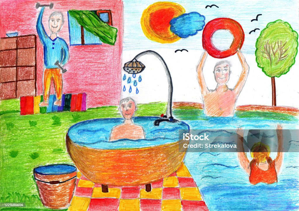 Dessin Denfant Dune Famille Heureuse De Sports Avec Des Enfants Ayant