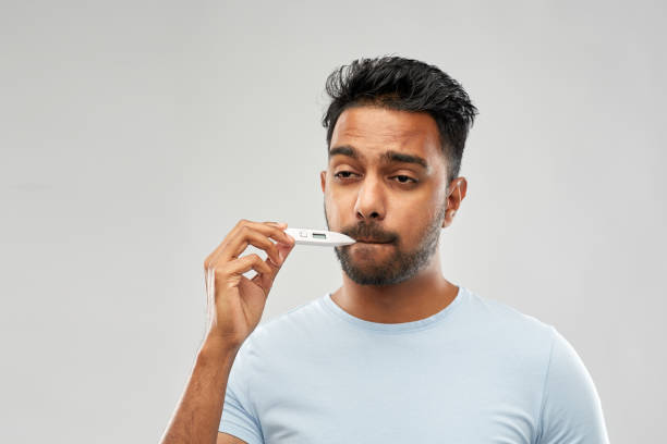 Free picture: man, taking, temperature, oral, thermometer ...