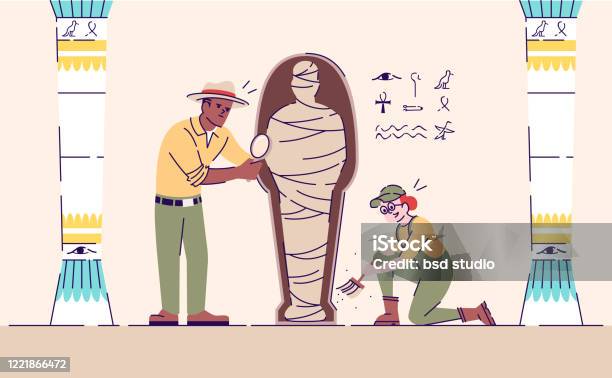 Para Ilmuwan Mengeksplorasi Ilustrasi Vektor Datar Mumi Proses Kerja ... Para Ilmuwan Mengeksplorasi Ilustrasi Vektor Datar Mumi Proses Kerja ...