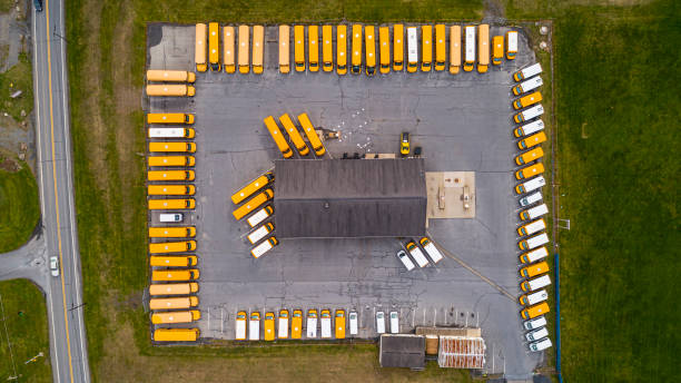 Free Stock Photo of Aerial view of buses in a parking lot | Download ...
