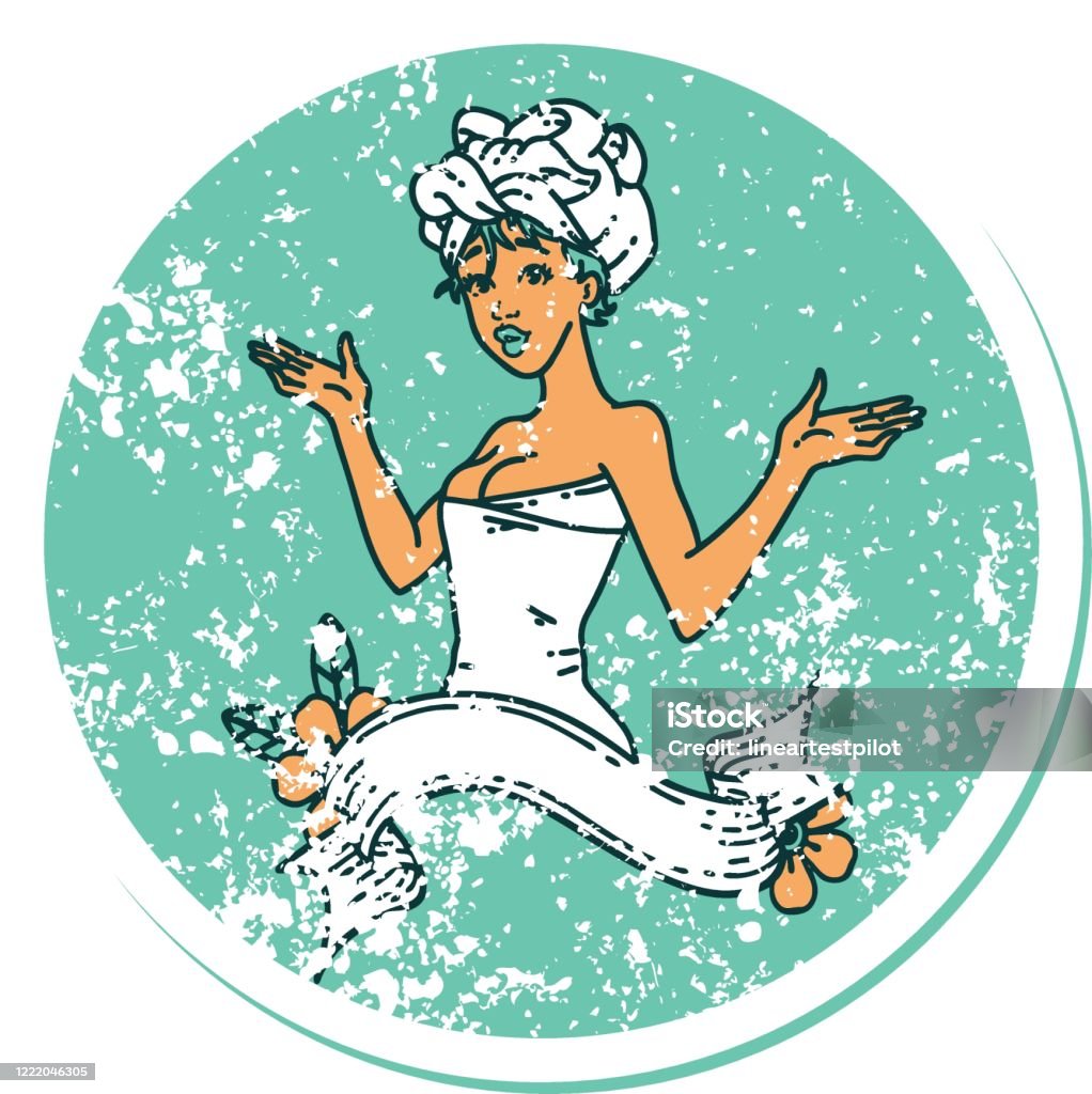 Icône De Modèle De Tatouage Dautocollant Affligée Dune Fille De Pinup