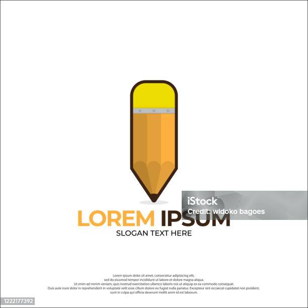 Template Ilustrasi Ikon Pensil Dengan Desain Gaya Datar Terisolasi Pada
