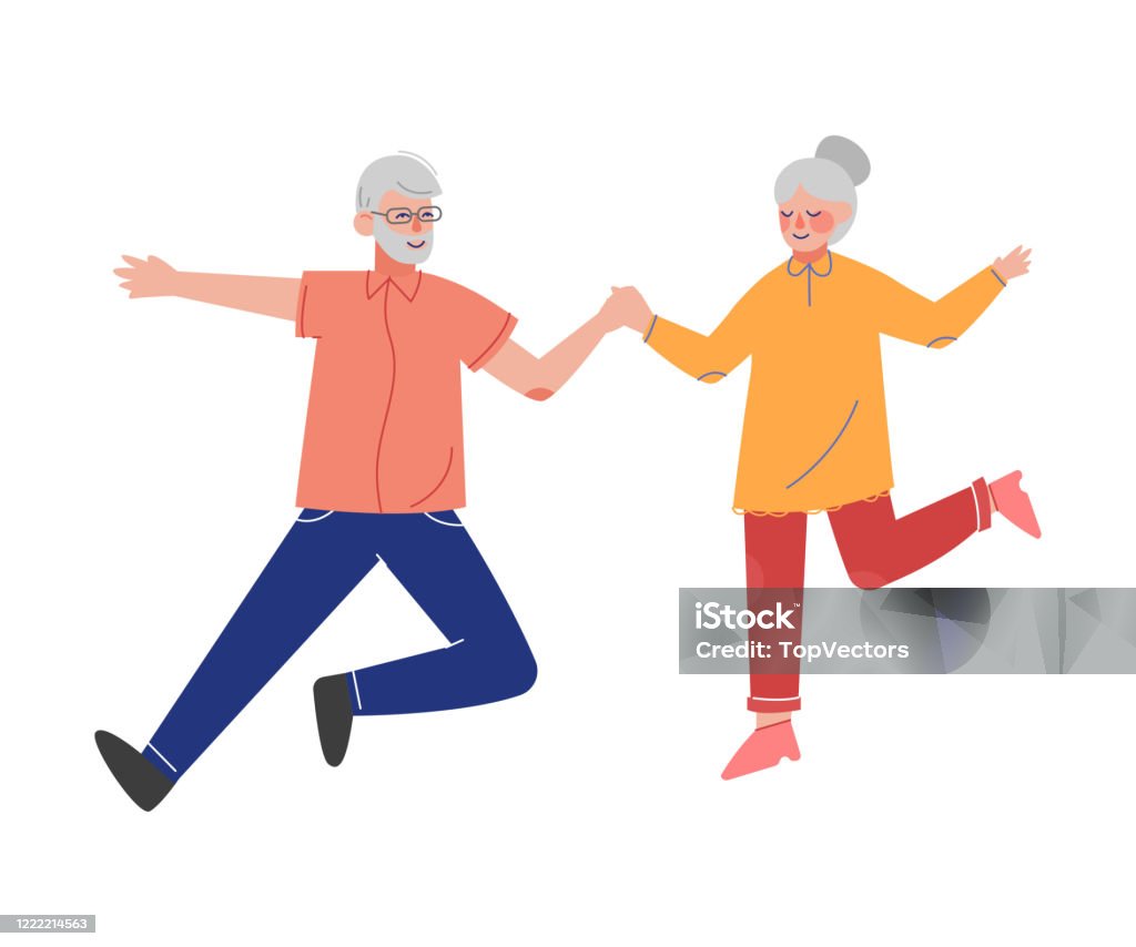 Pasangan Lansia Bahagia Melompat Berpegangan Tangan Kakek Dan Nenek ... Pasangan Lansia Bahagia Melompat Berpegangan Tangan Kakek Dan Nenek ...