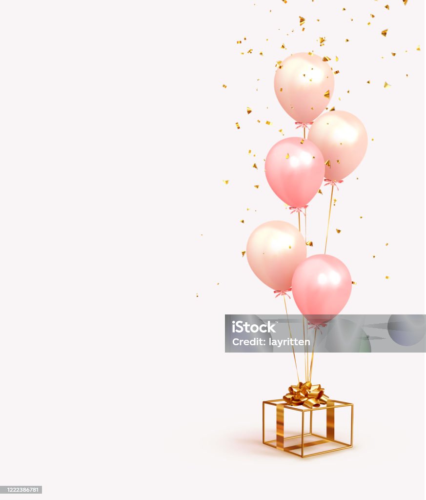 Fond Festif Avec Des Ballons Dhélium Boîte Cadeau Dor Affiche Joyeux