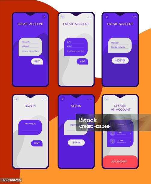 Kit Mockup Layar Masuk Dan Daftar Aplikasi Seluler Ilustrasi Stok ... Kit Mockup Layar Masuk Dan Daftar Aplikasi Seluler Ilustrasi Stok ...