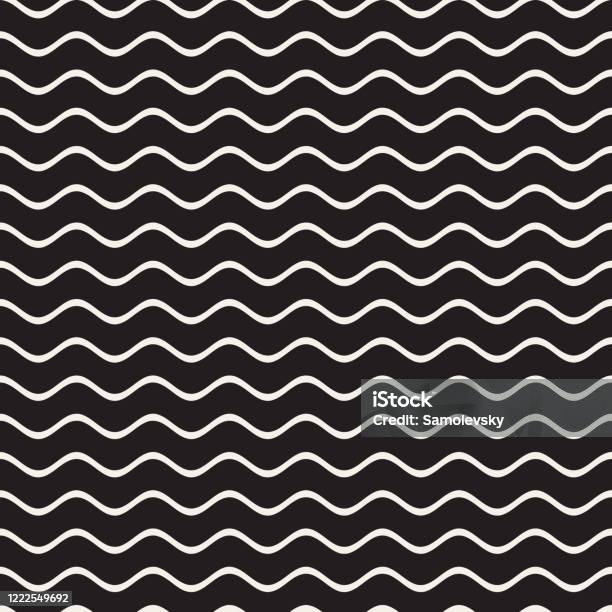 Vektor Seamless Hitam Dan Putih Tangan Digambar Bergelombang Garis Pola