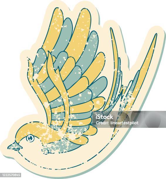 Icône De Tatouage Dautocollant Affligé Dune Hirondelle Vecteurs Libres