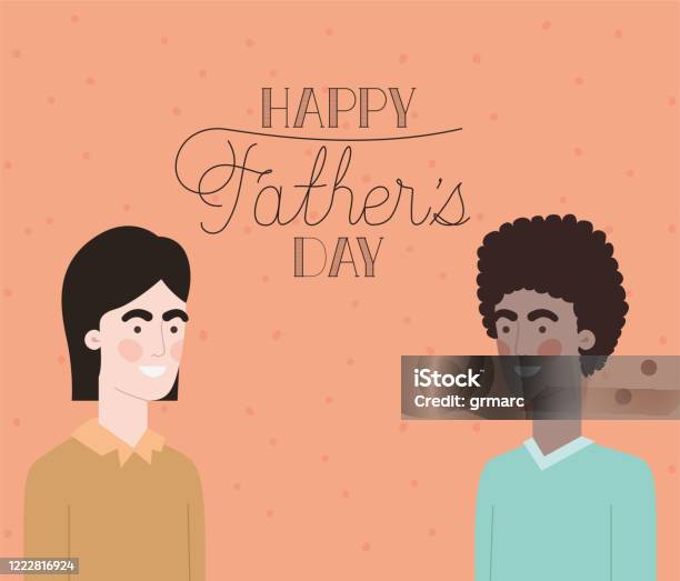 Ilustración De Feliz Padre Día Texto Y Hombres Dibujos Animados Diseño Vectorial Y Más Vectores