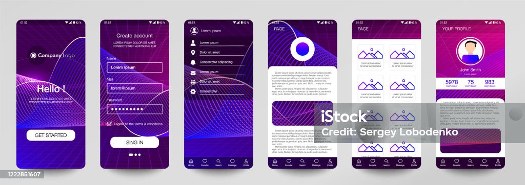 Desain Aplikasi Seluler Ui Ux Gui Set Layar Pendaftaran Pengguna Dengan