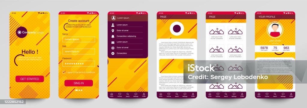 Desain Aplikasi Seluler Ui Ux Gui Set Layar Pendaftaran Pengguna Dengan
