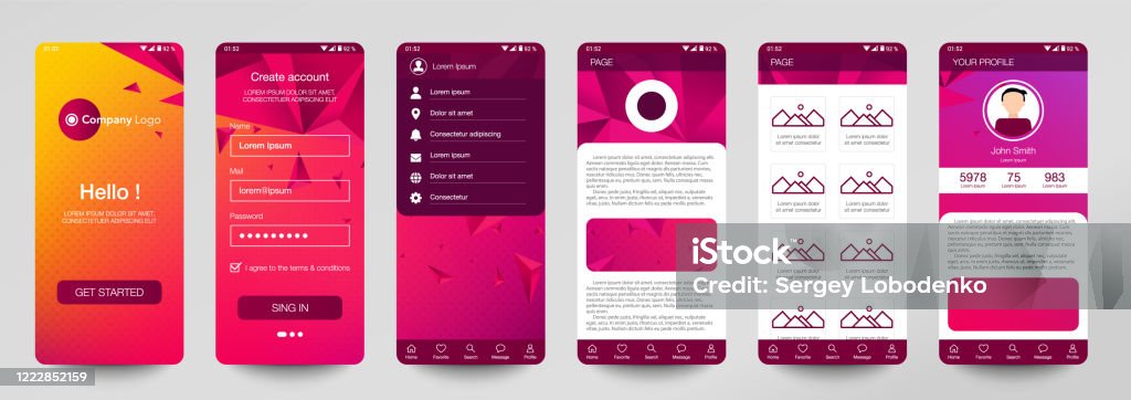 Desain Aplikasi Seluler Ui Ux Gui Set Layar Pendaftaran Pengguna Dengan