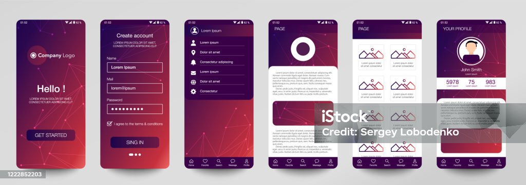 Desain Aplikasi Seluler Ui Ux Gui Set Layar Pendaftaran Pengguna Dengan