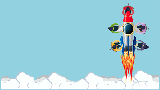 Pengusaha Dan Lady Brainstorming Untuk Sukses Dengan Drive Rocket ... Pengusaha Dan Lady Brainstorming Untuk Sukses Dengan Drive Rocket ...