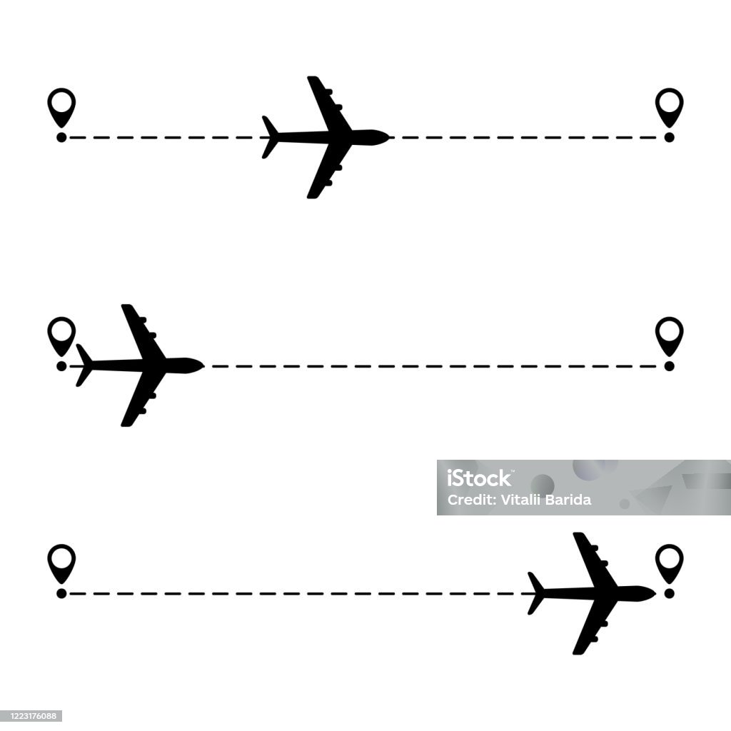 Airplane Line Path Vector Icon Illustration Of Flight Stock