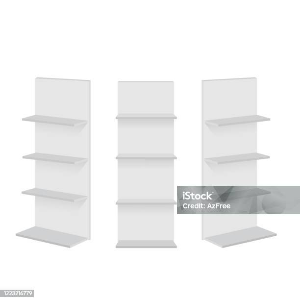 Perakende Rafları Ile Boş Boş Vitrin Ekran Vektör Mock Up Stok Vektör