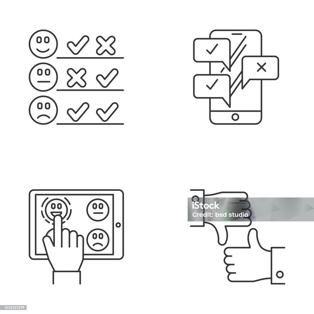 Umfrage Lineare Symbole Gesetzt Pick Zufriedenheitsniveau Positives ... Umfrage Lineare Symbole Gesetzt Pick Zufriedenheitsniveau Positives ...