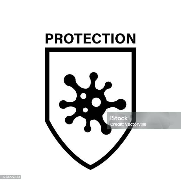 Virus Protection Shield Icon Microbe Shape Antivirus Defend Defeat