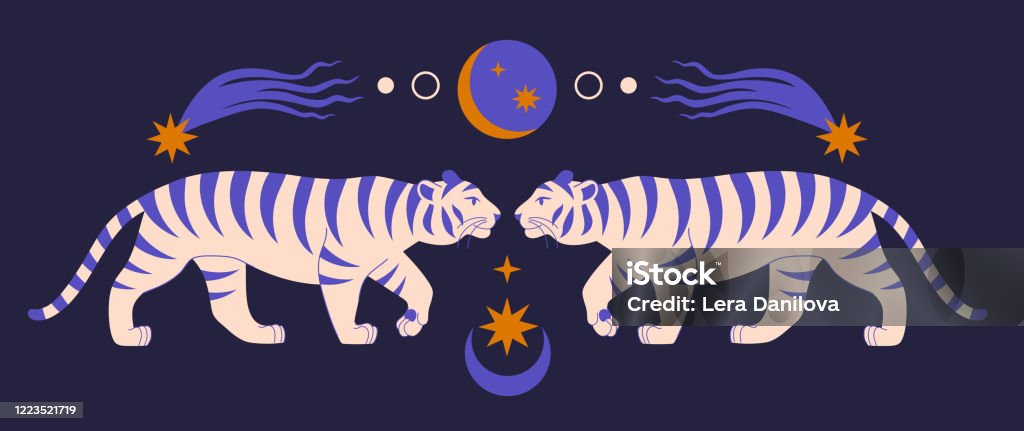 Cetak Seni Abstrak Modern Dengan Harimau Cina Yang Lucu Bintang Komet ... Cetak Seni Abstrak Modern Dengan Harimau Cina Yang Lucu Bintang Komet ...