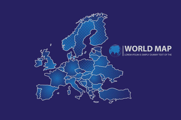 240 Colored Political World Map With Round Flat Icons And Globes Stock